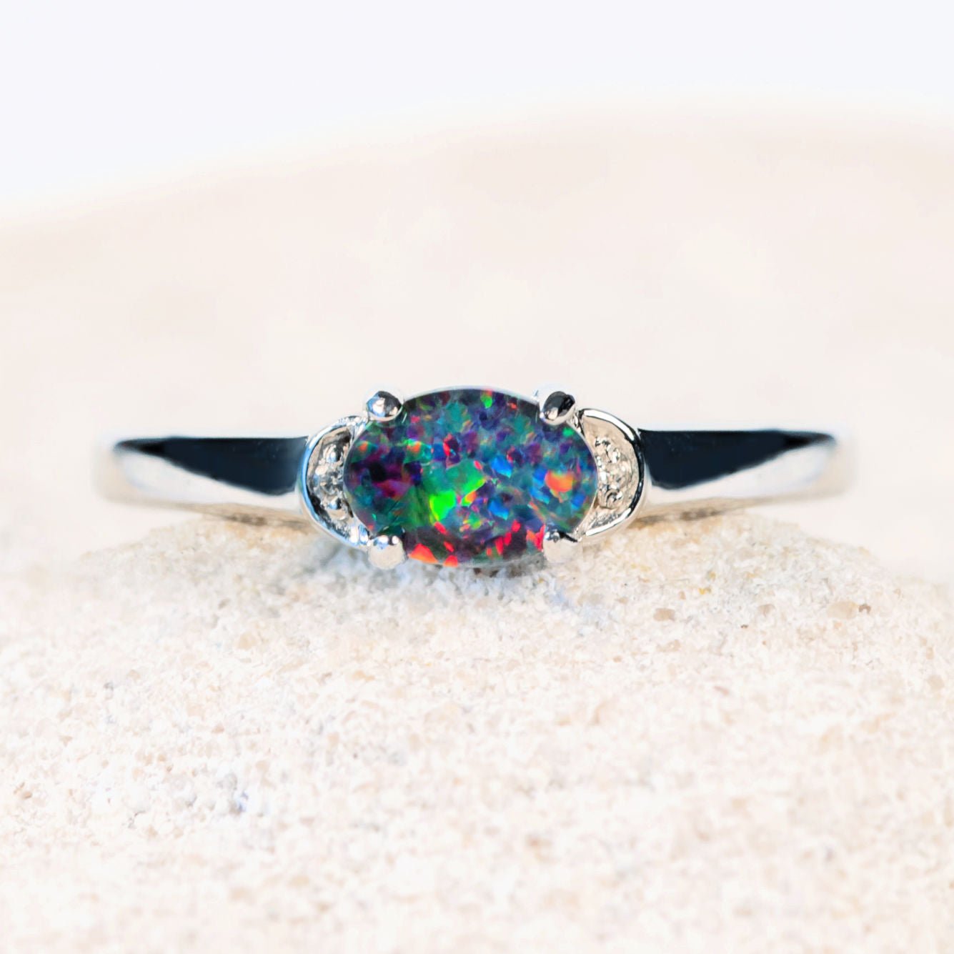 'Briella' Triplet Opal Ring In Silver - Black Star Opal