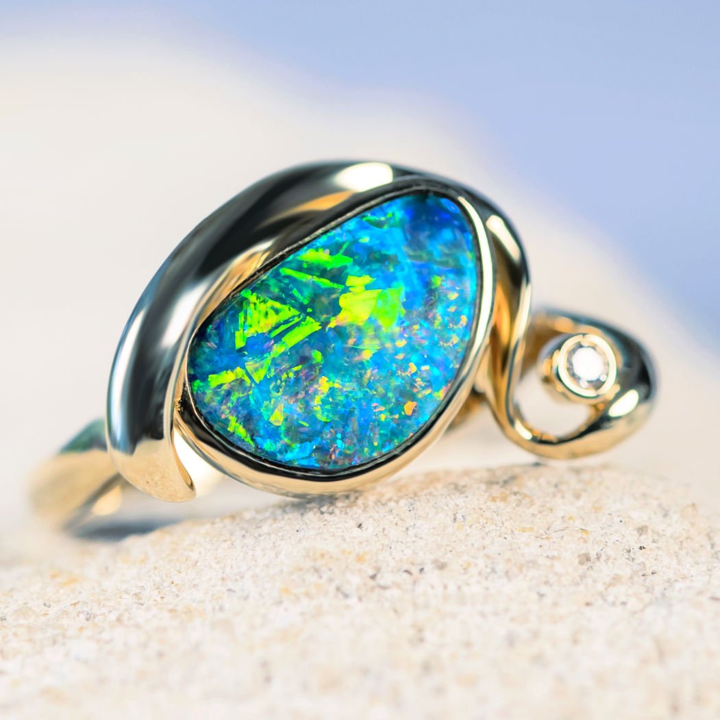 'Yara' Doublet Opal Ring 14ct Yellow Gold - Black Star Opal