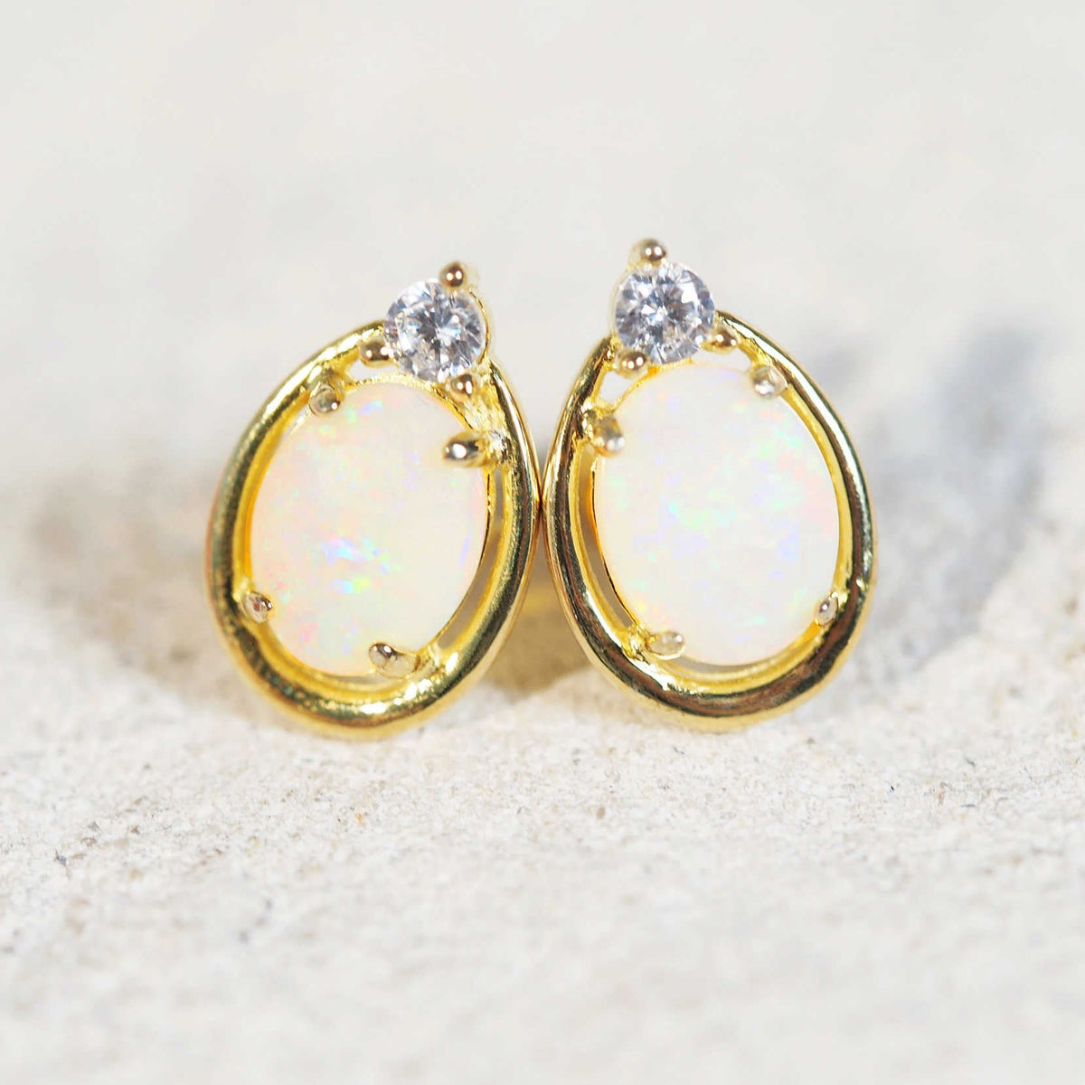 'Adeline' White Opal Earrings G/P Silver - Black Star Opal