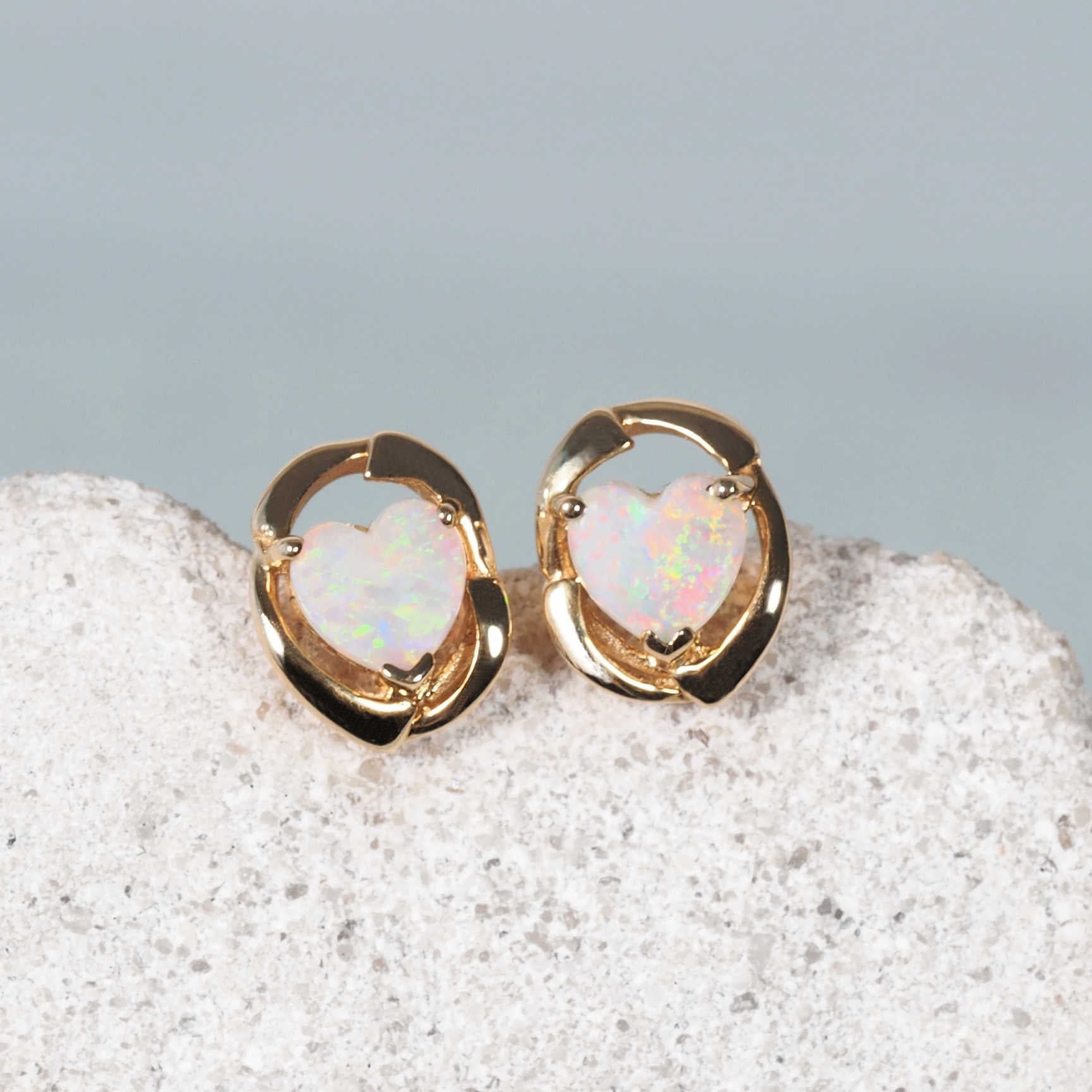 'Aimee' Heart Crystal Opal Gold Earrings - Black Star Opal