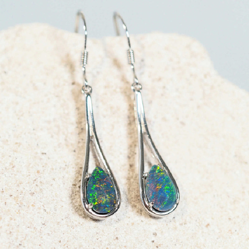 'Alonna' Silver Opal Triplet Earrings - Black Star Opal