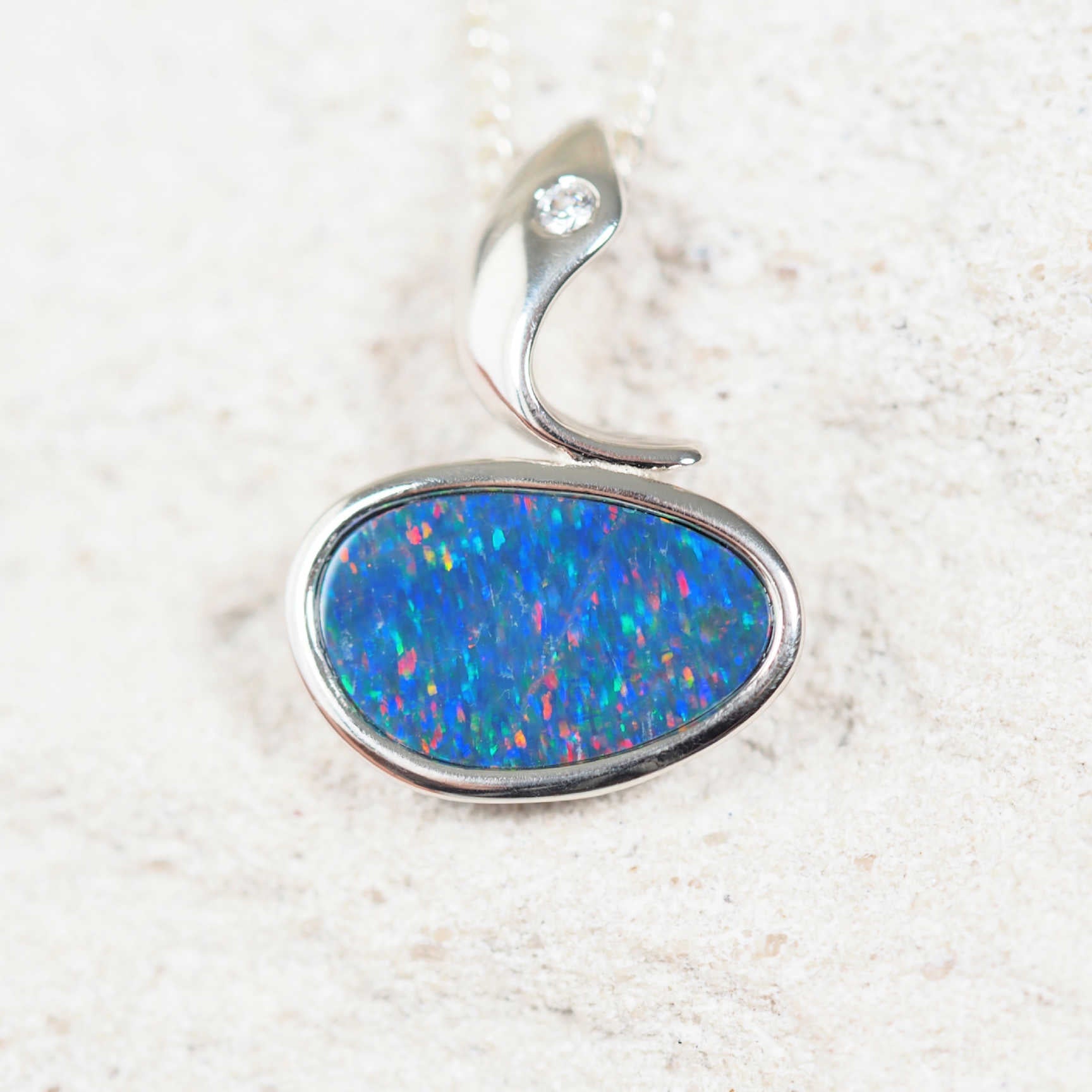 'Ari Blue' Australian Opal Necklace Silver - Black Star Opal