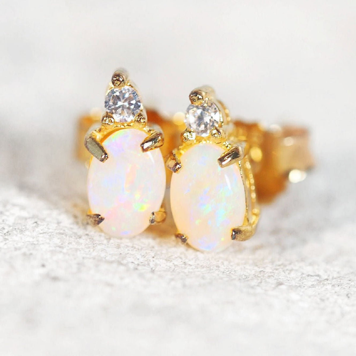'Audrey' Australian White Opal Earrings - Black Star Opal