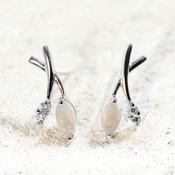 'Celine' Australian Opal Earrings Silver - Black Star Opal
