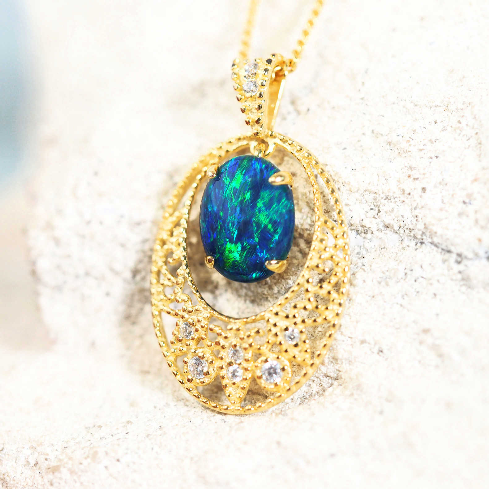 'Lace Blue' Australian Opal Necklace - Black Star Opal