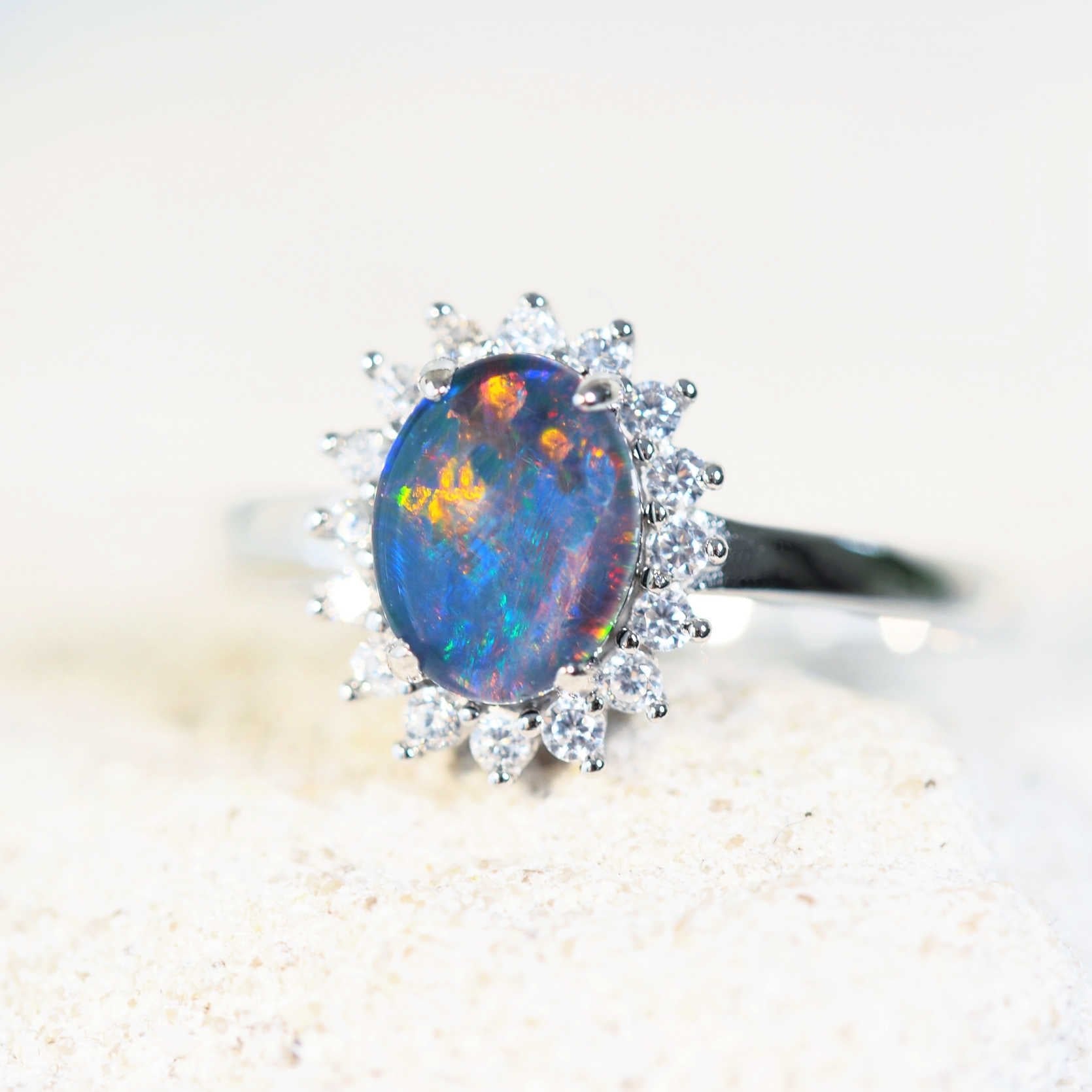 'Princess Grande' Silver Triplet Opal Ring - Black Star Opal