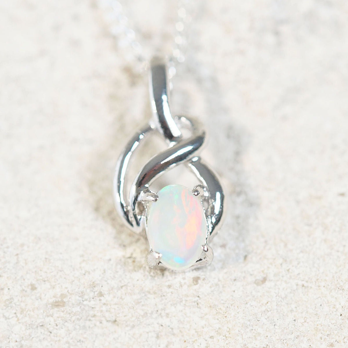Rian Silver White Opal Necklace Black Star Opal