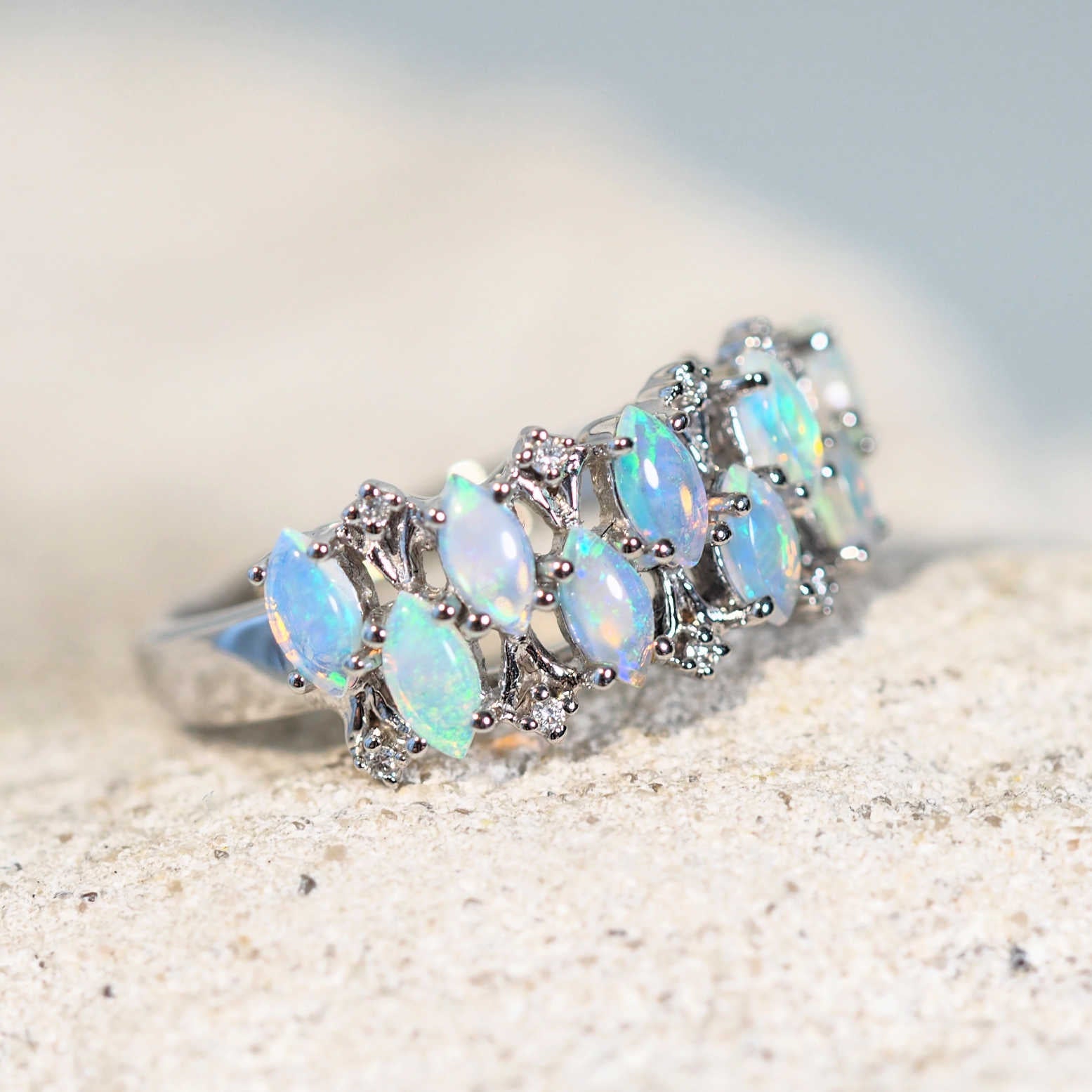 'Romy' 14ct White Gold Crystal Opal Ring - Black Star Opal
