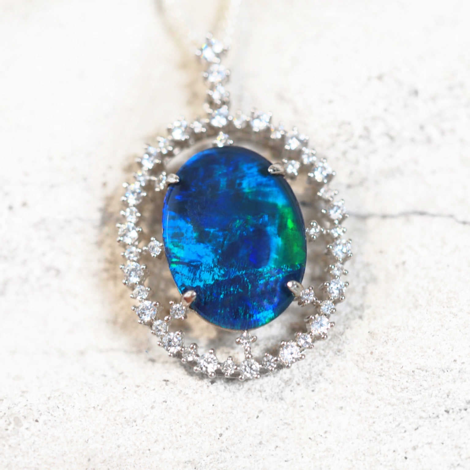 'Starlight Blue' Opal Pendant Silver - Black Star Opal