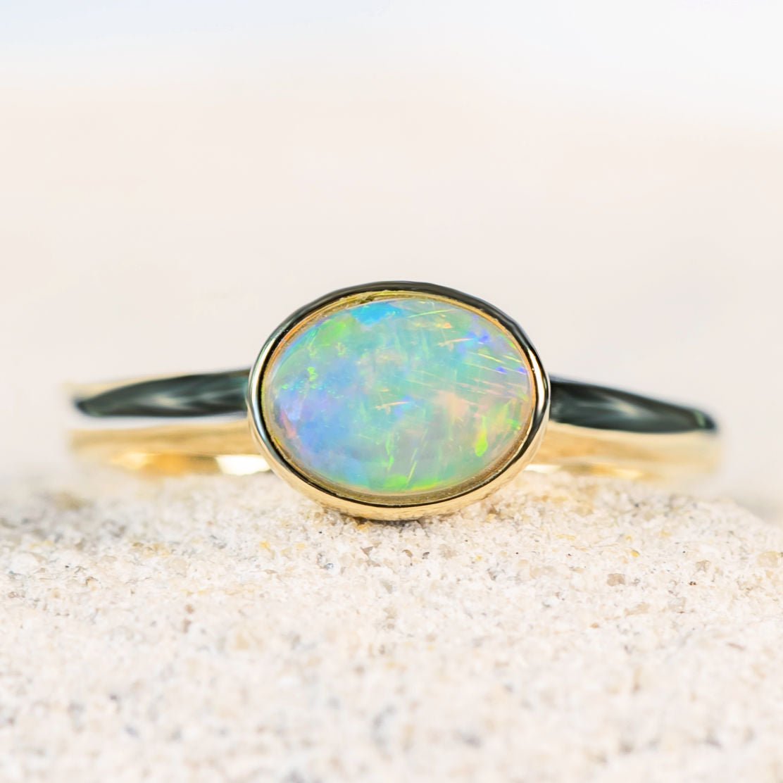 'Adalyn' Crystal Opal Ring in Yellow Gold - Black Star Opal