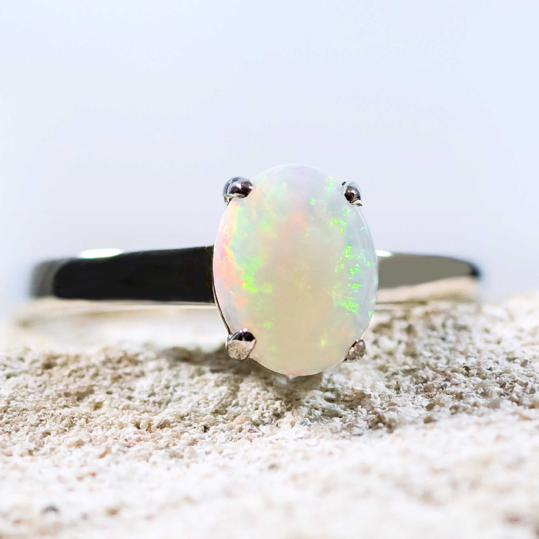 'Alina' Opal Ring Sterling Silver - Black Star Opal