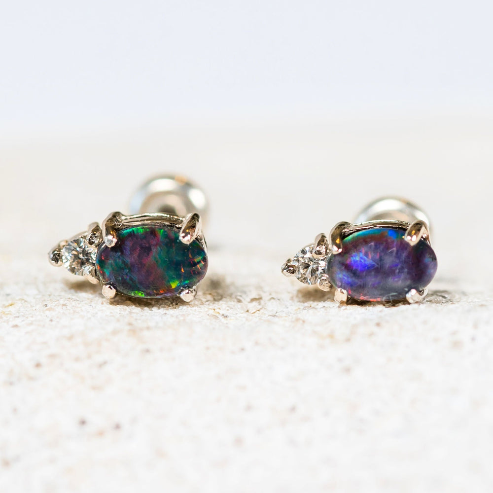 'Audrey' Triplet Opal Earrings Silver - Black Star Opal
