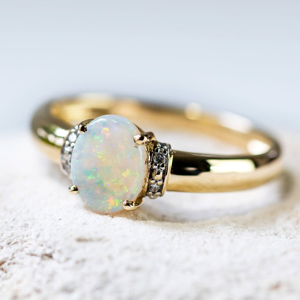 'Clara' Solid White Opal Gold Ring - Black Star Opal