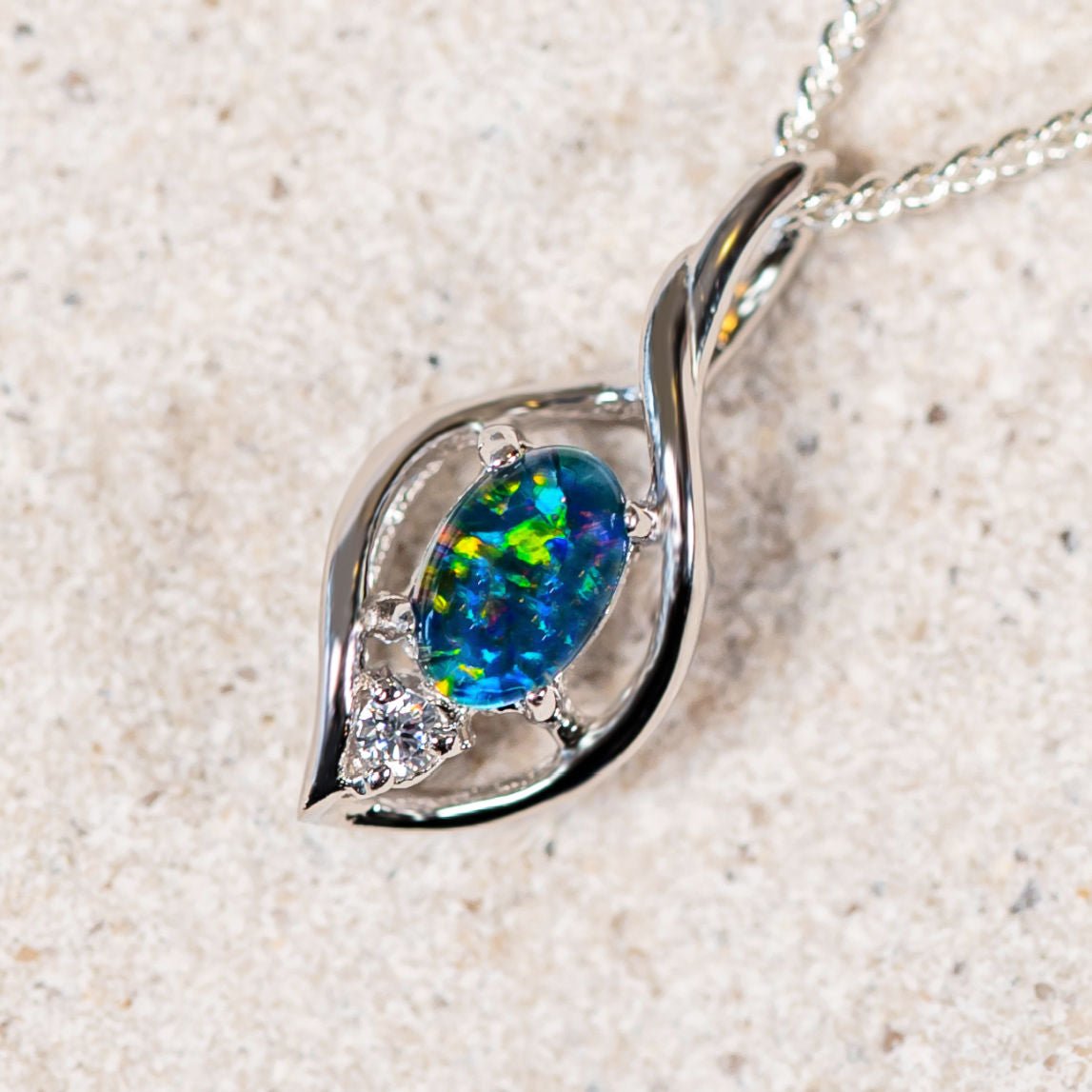 'Alani' Silver Triplet Opal Necklace - Black Star Opal