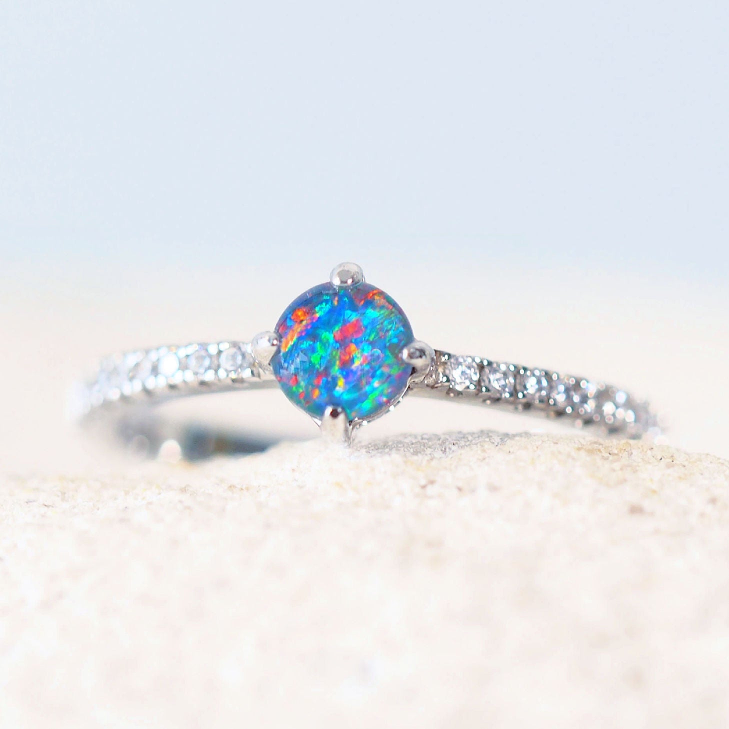 'Leila' Triplet Opal Ring Sterling Silver - Black Star Opal