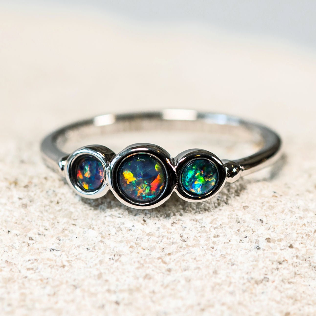 'Myla' Australian Triplet Opal Ring Silver - Black Star Opal
