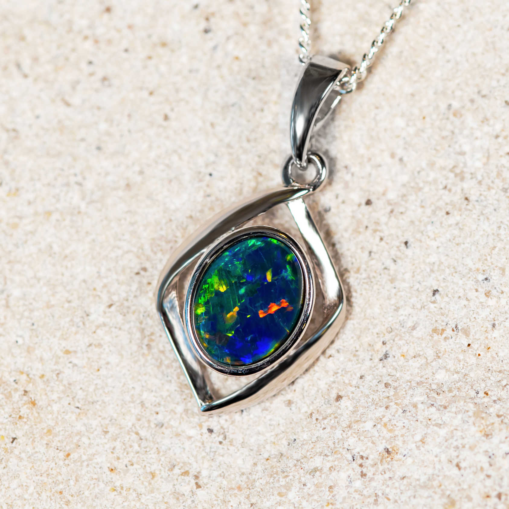 'Nova' Silver Triplet Opal Necklace - Black Star Opal